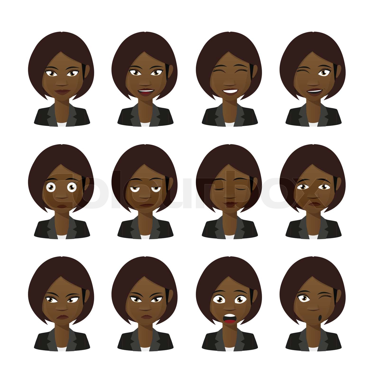 Female cartoon avatar expression set | Stock vector | Colourbox