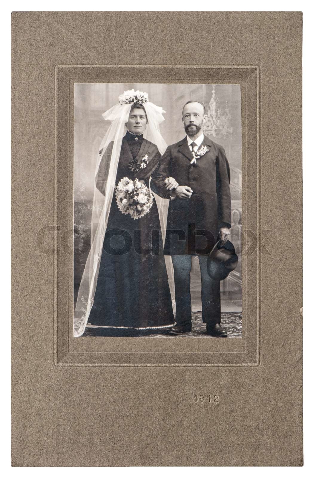 antique wedding photo. portrait of just married couple | Stock image ...