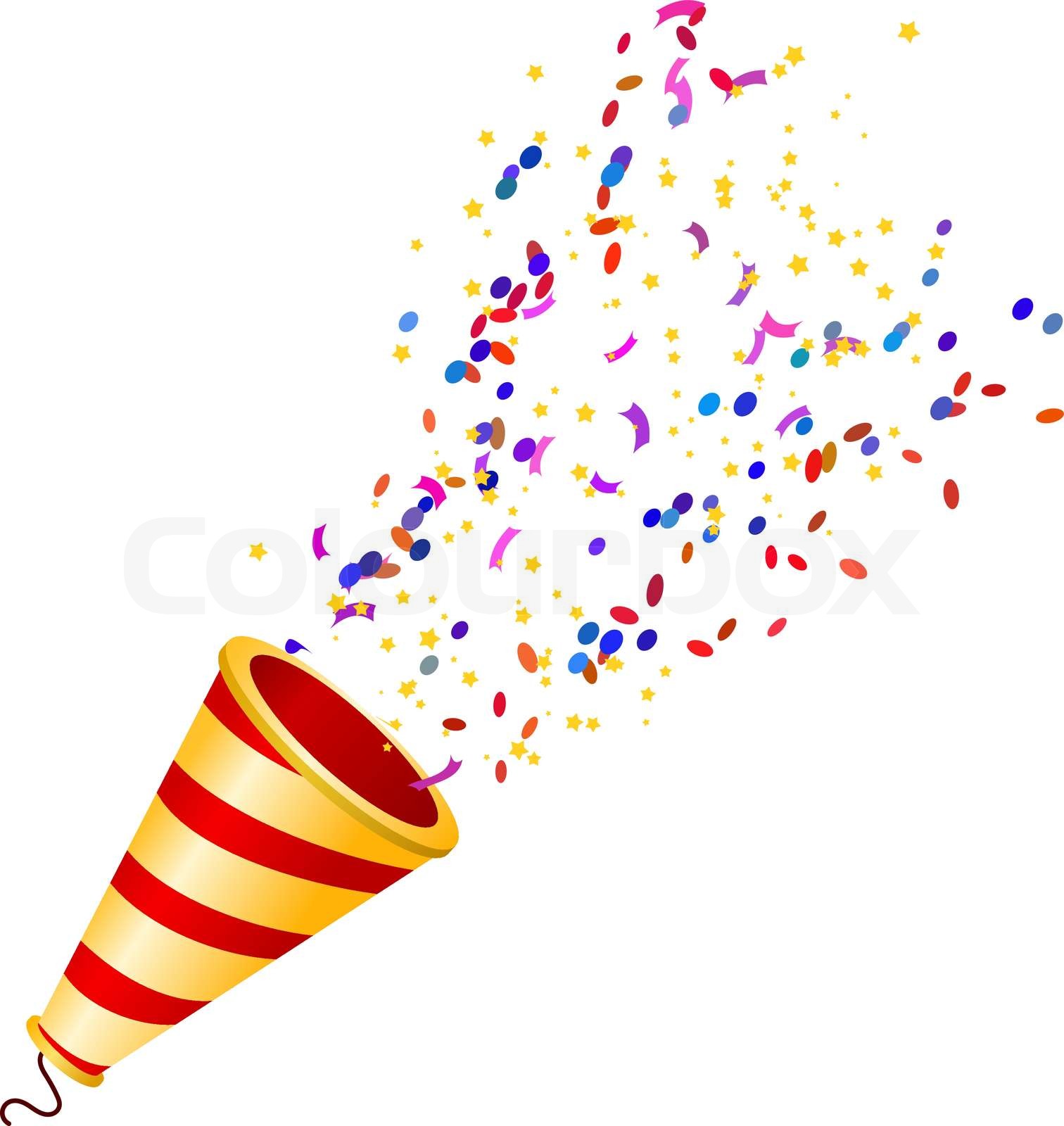 Exploding fullcolor poppers with confetti isolated on white background ...