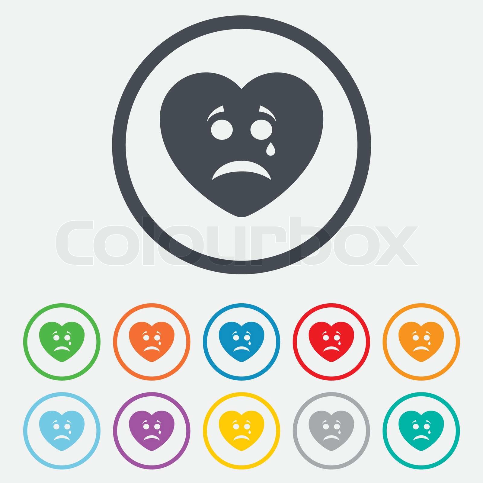 Sad heart face with tear icon. Crying symbol. | Stock vector | Colourbox