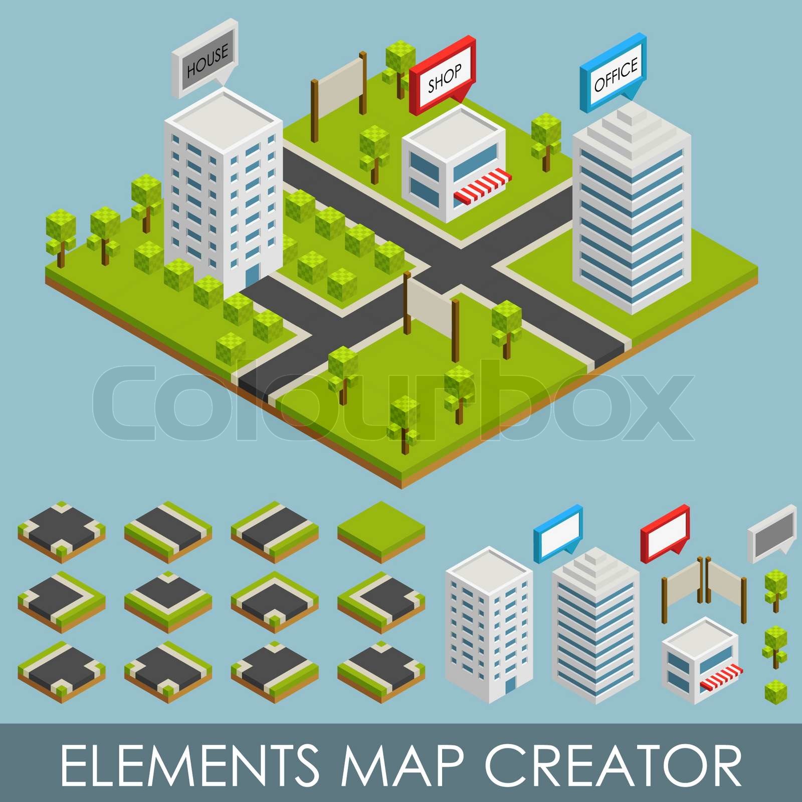 Isometric elements map creator | Stock vector | Colourbox