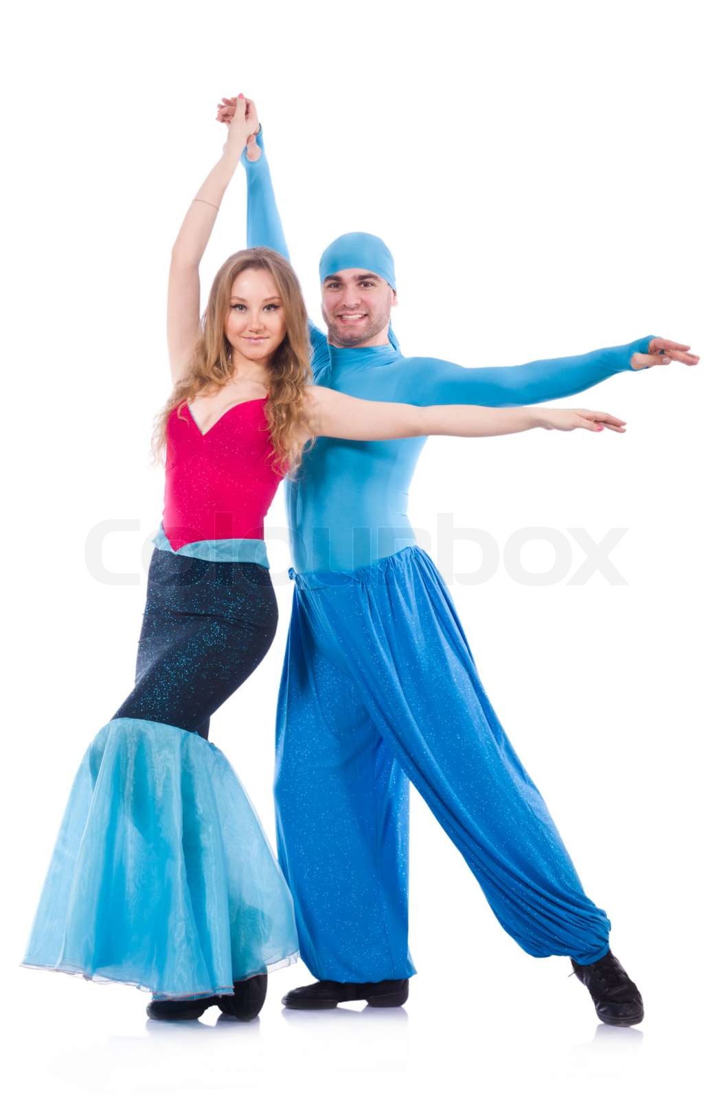 Pair of dancers dancing modern dance isolated on white | Stock image ...