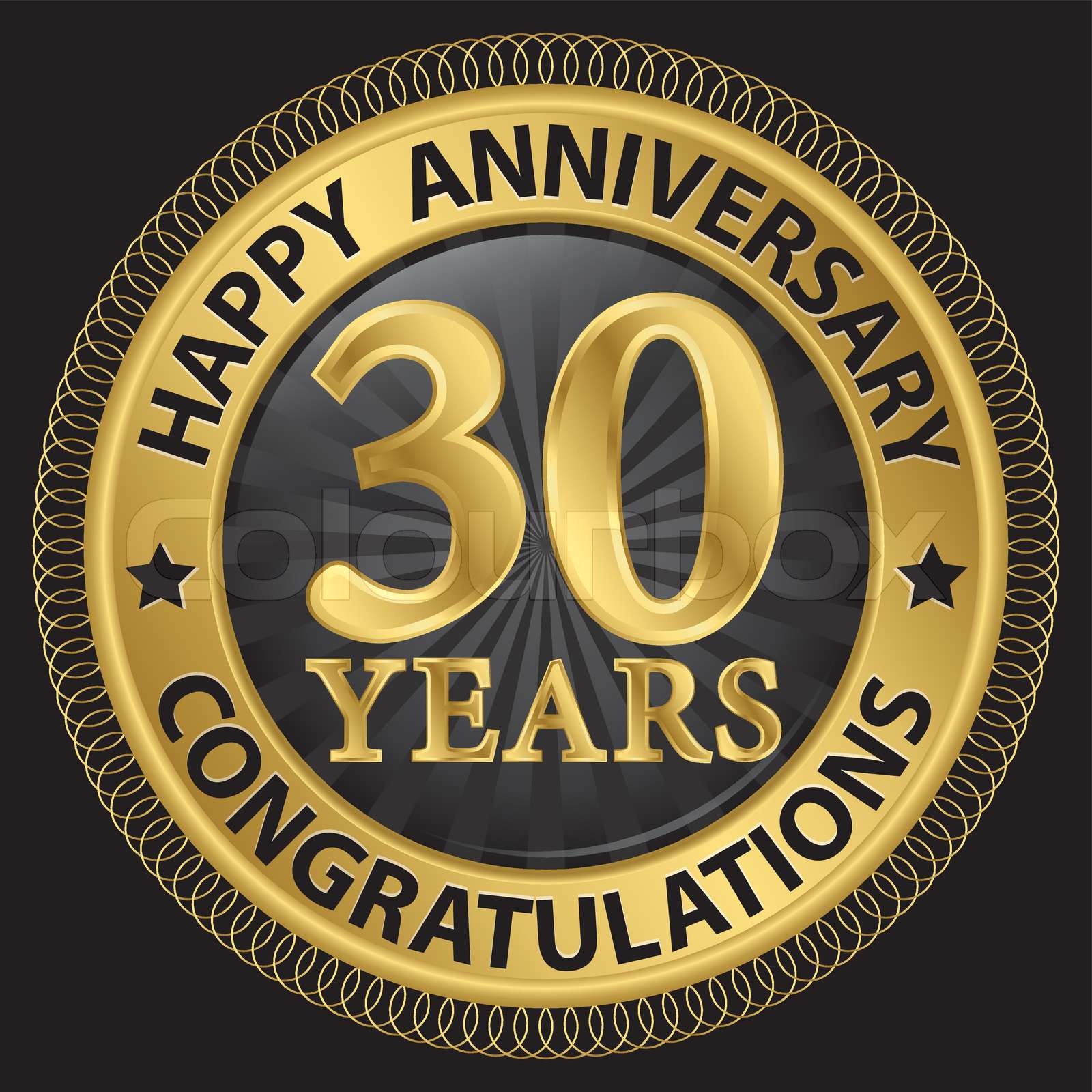 30 years happy anniversary congratulations gold label with ribbon ...
