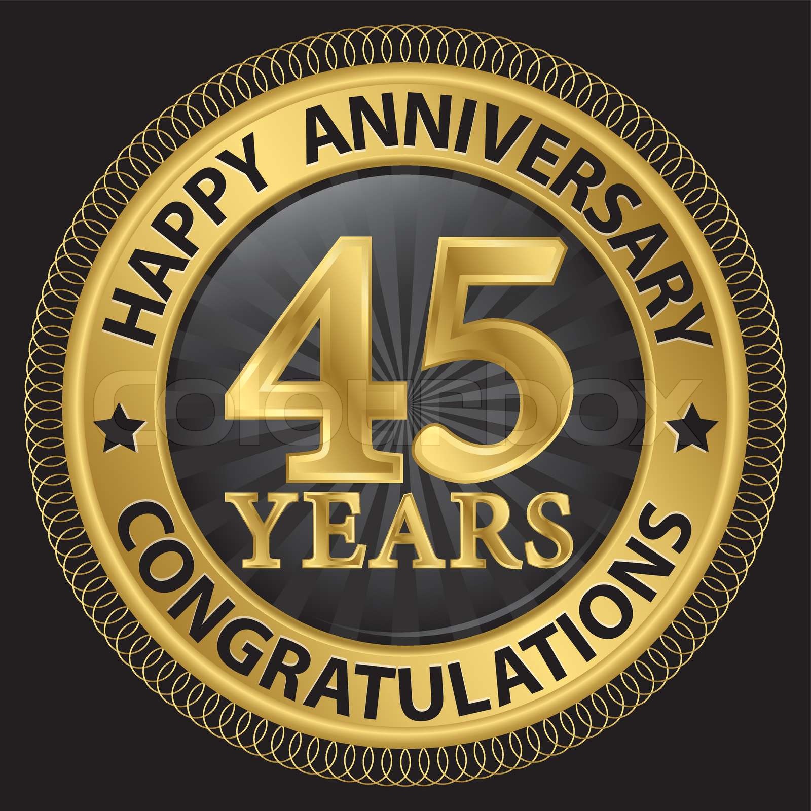 45 years happy anniversary congratulations gold label with ribbon ...