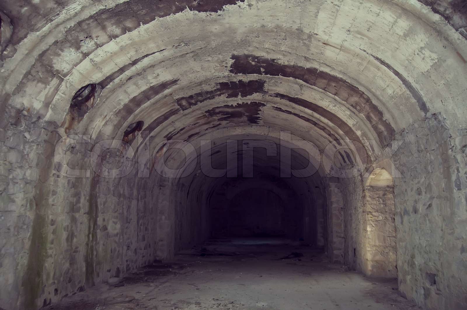 old tunnel of stone and concrete underground | Stock image | Colourbox