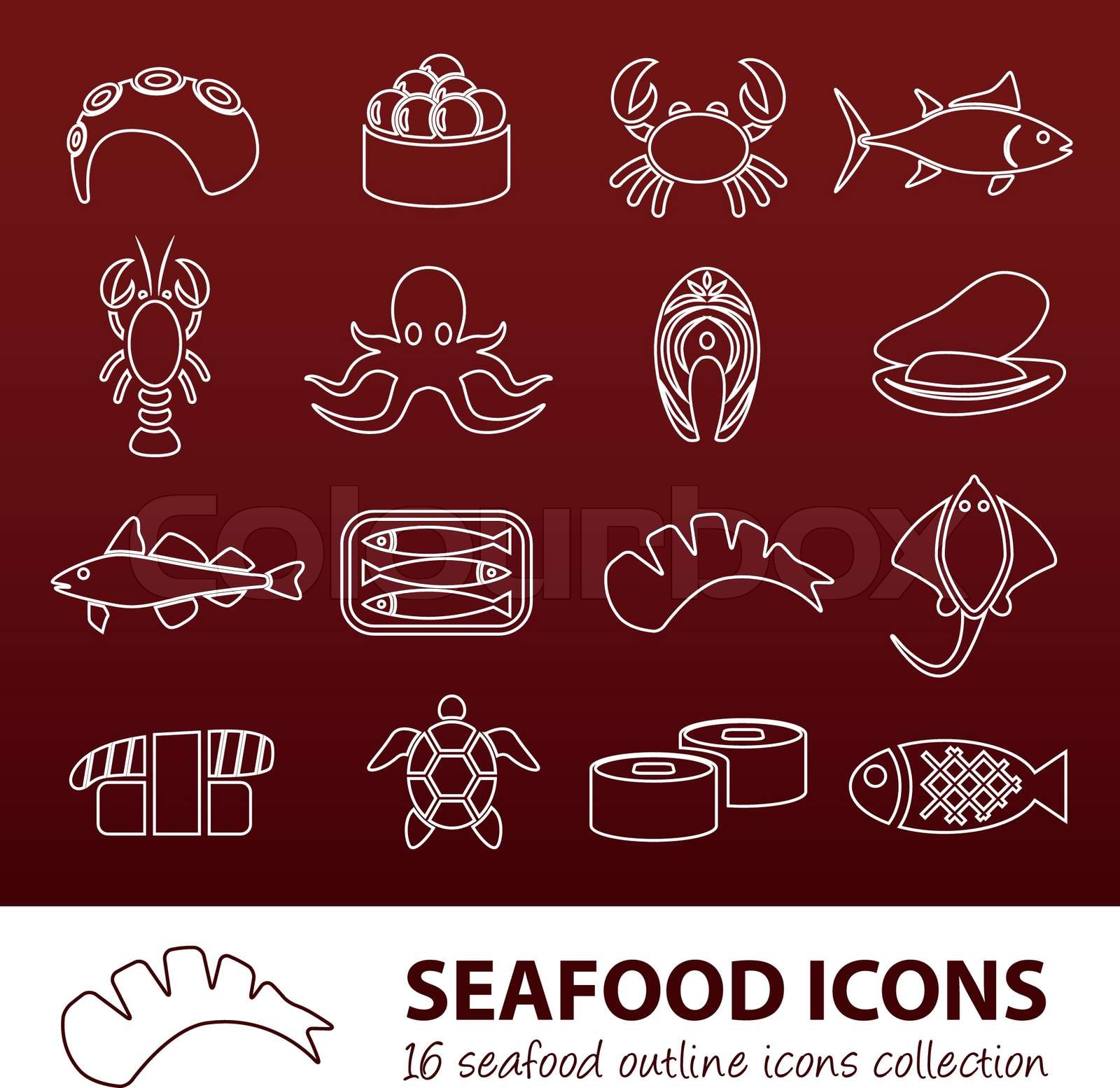 seafood outline icons | Stock vector | Colourbox