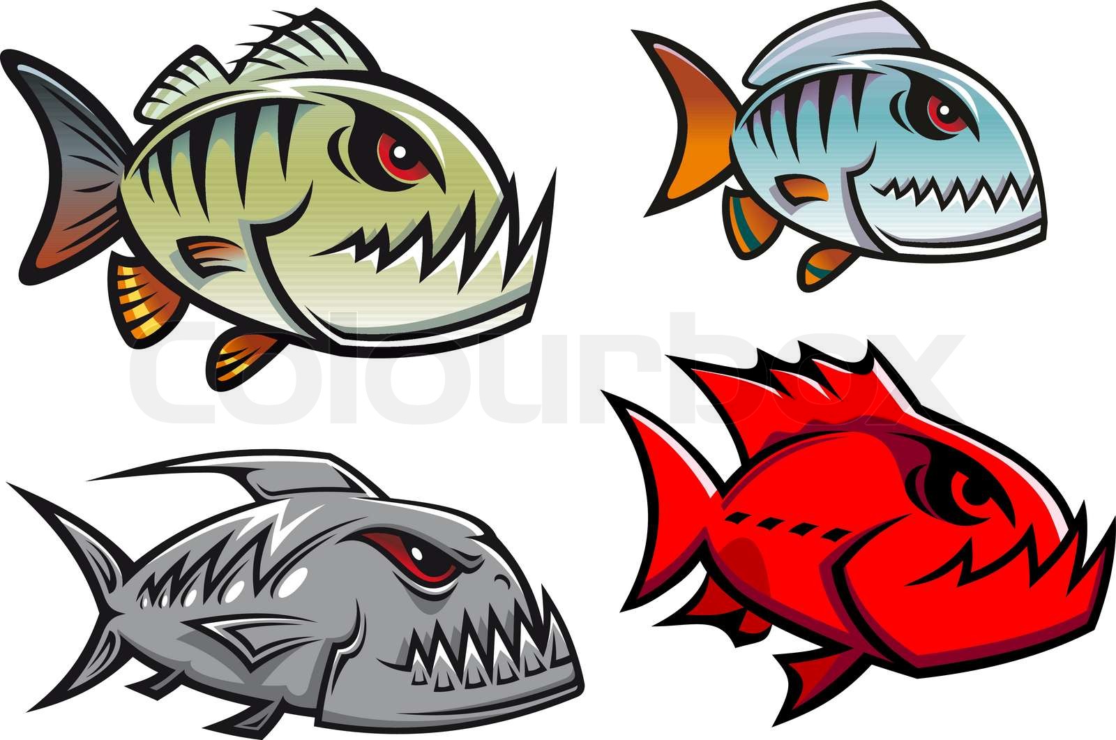 Cartoon colorful pirhana fish characters | Stock vector | Colourbox