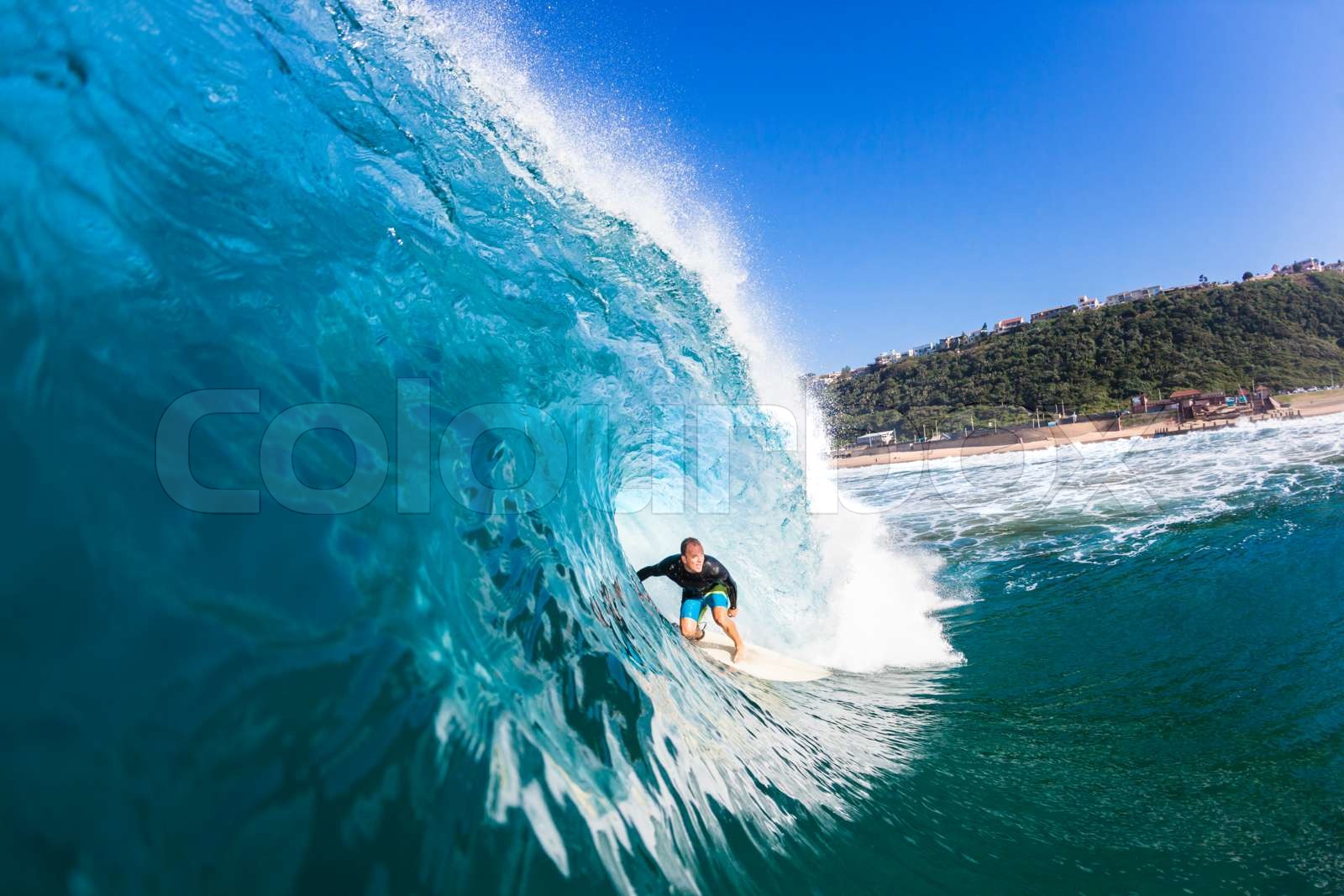 Surfing Surfer Large Tube Wave | Stock image | Colourbox