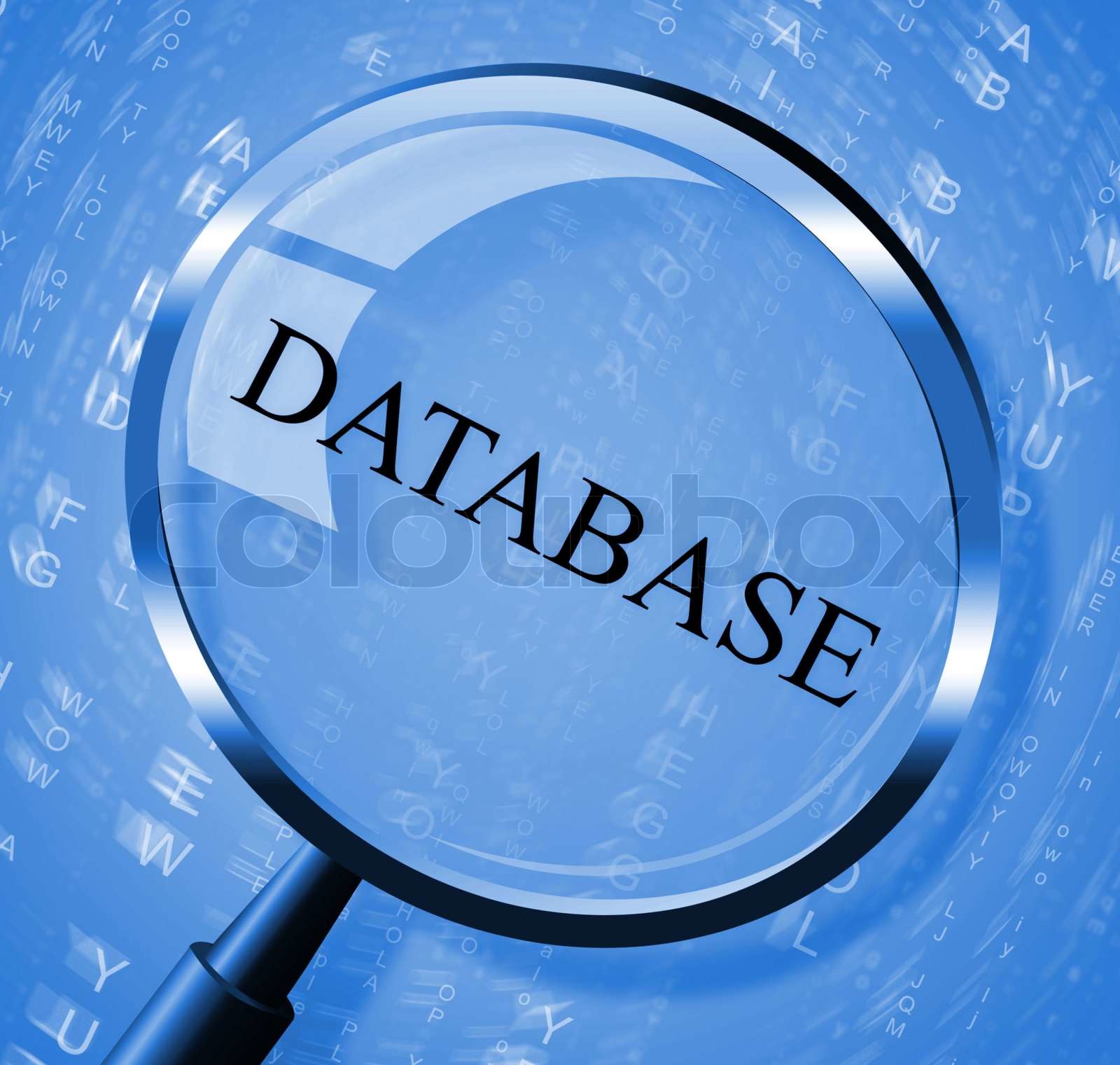 Database Magnifier Shows Bytes Magnification And Computing | Stock ...