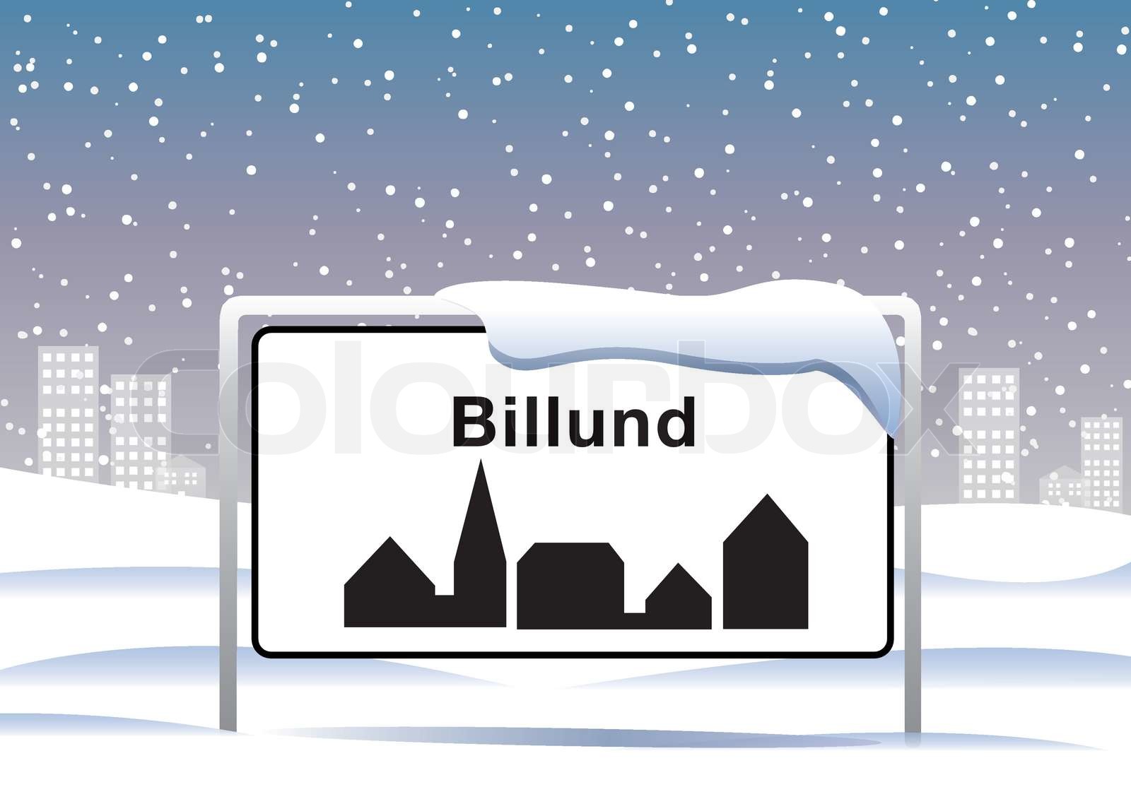 Billund city sign in a winter landscape | Stock vector | Colourbox