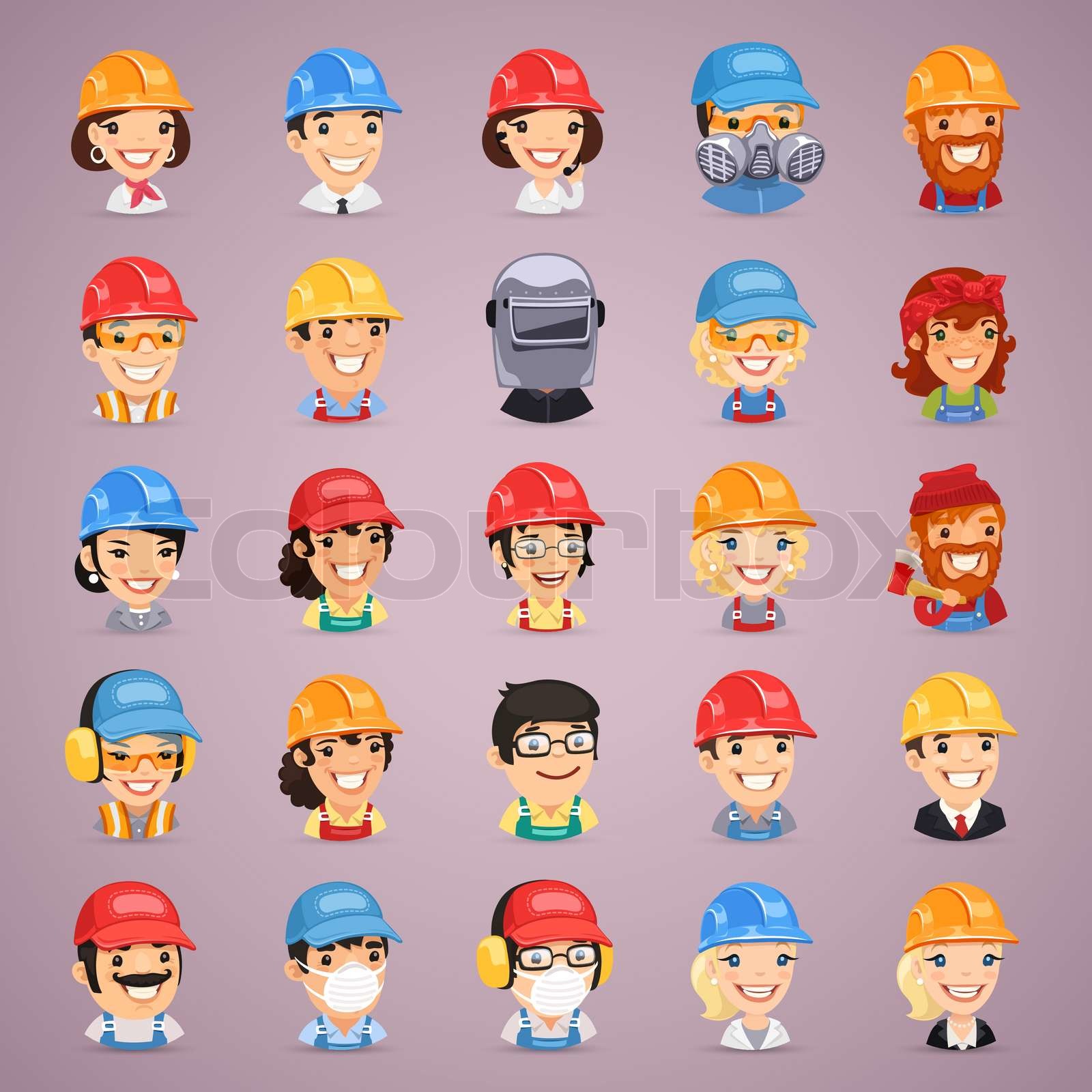 Builders Cartoon Characters Icons Set | Stock vector | Colourbox