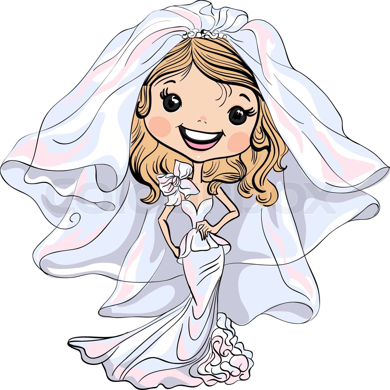 Vector Beautiful fashionable girl bride in her wedding dress | Stock ...