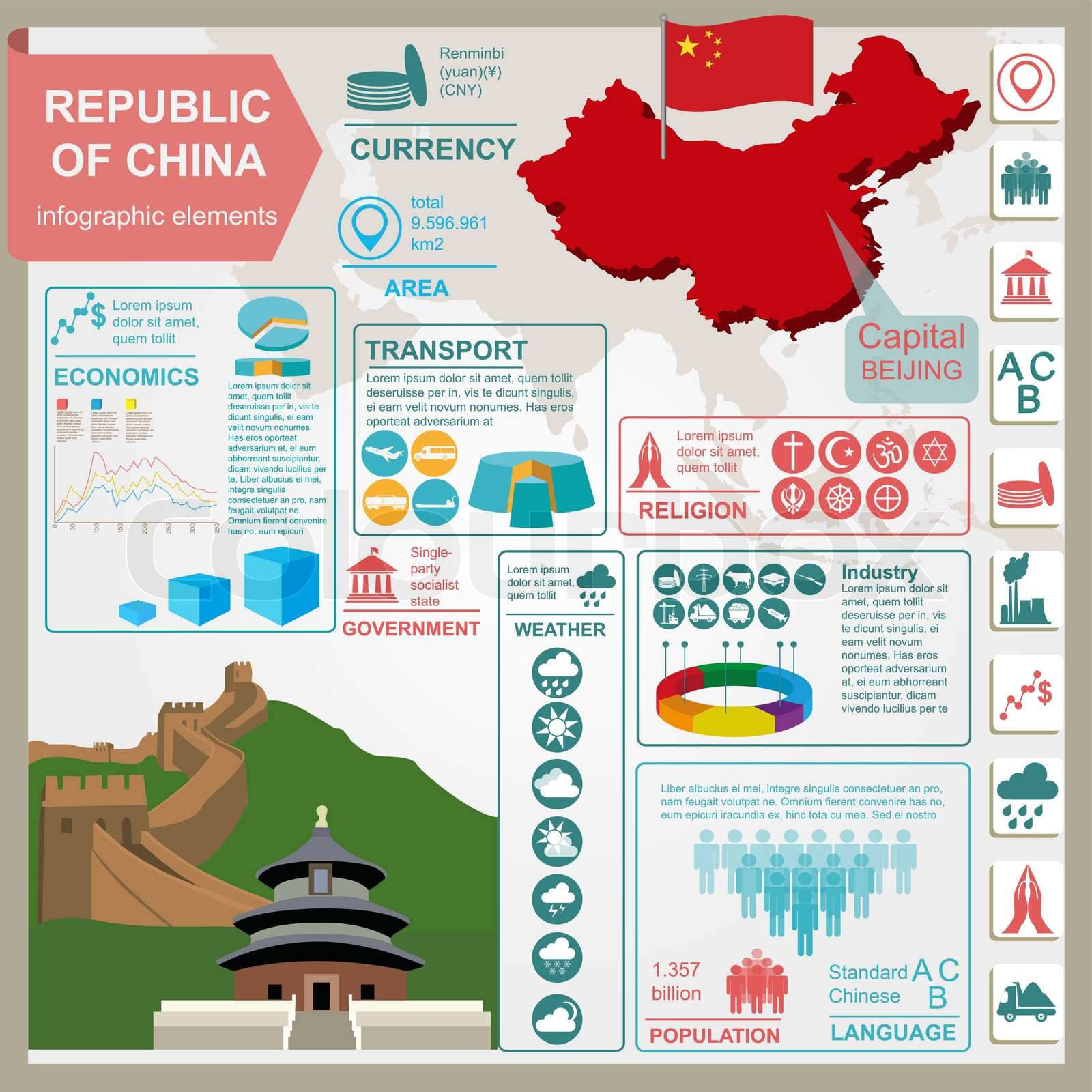 Republic of China infographics, statistical data, sights | Stock vector ...