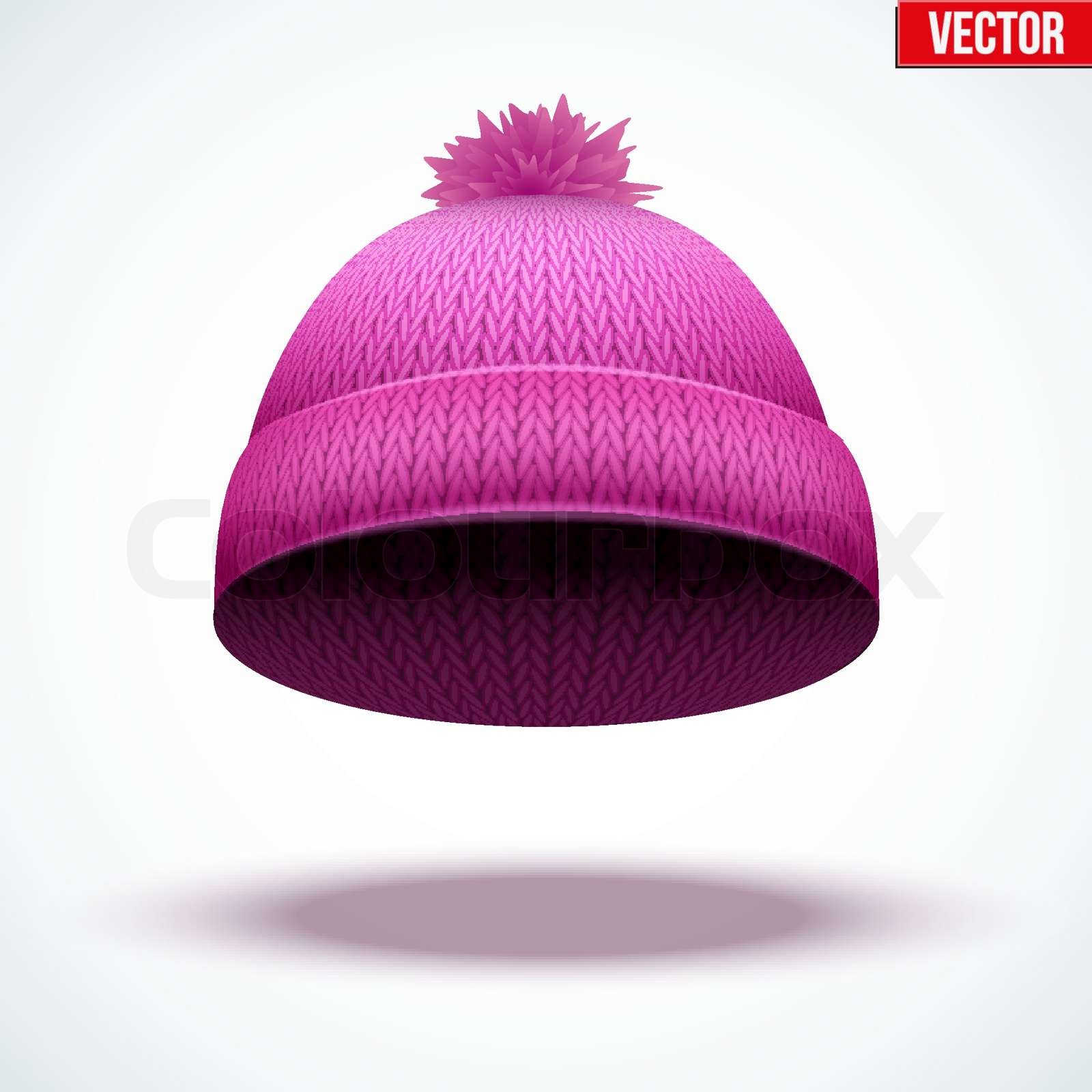 Knitted woolen cap. Winter seasonal pink hat. vector illustration ...
