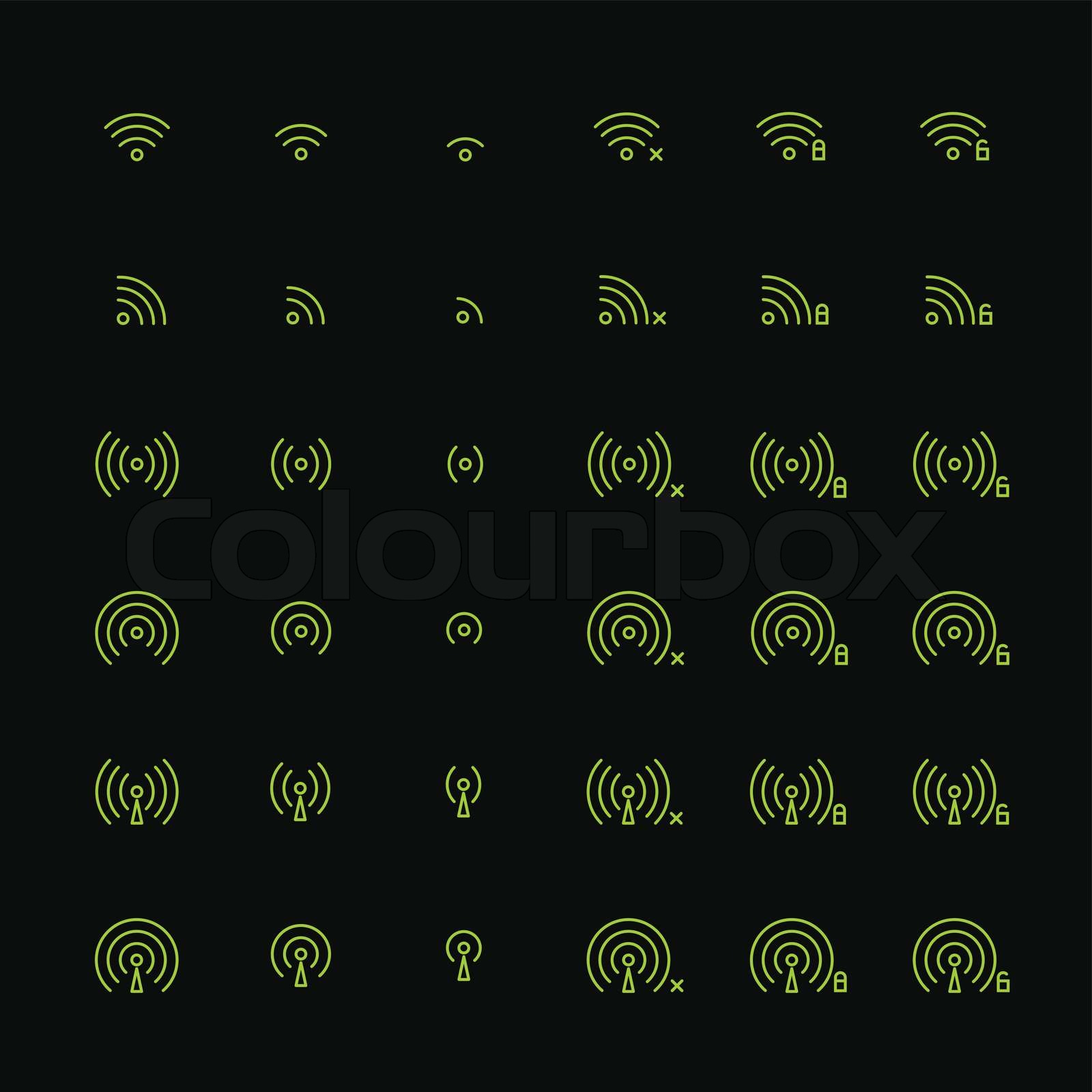Set of different flat vector wi-fi and wireless icons for communicate ...