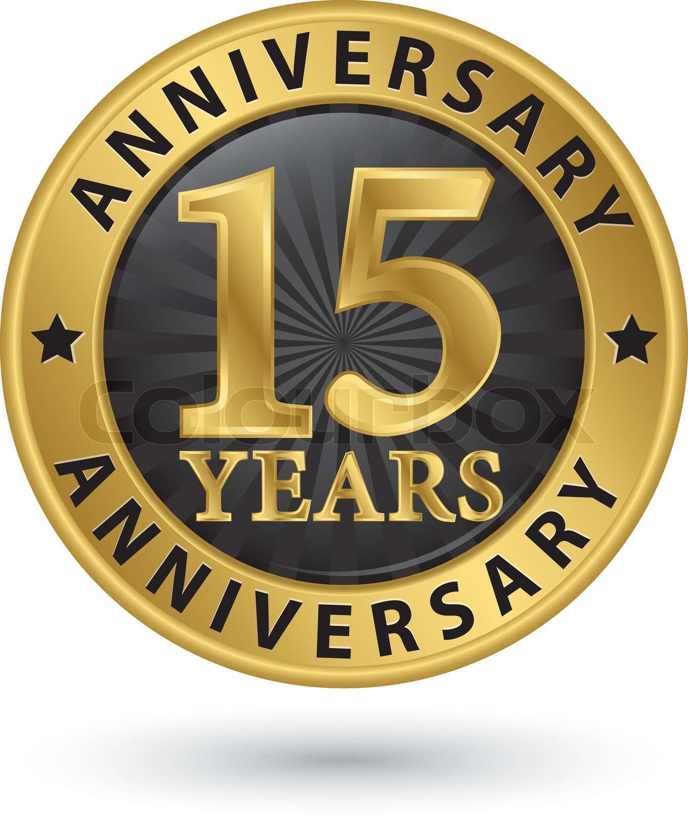 15 years anniversary gold label, vector illustration | Stock vector ...