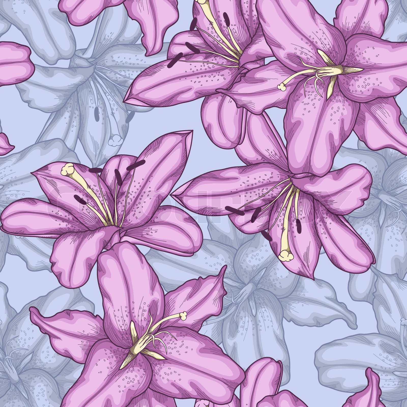 seamless background with violet lilies. | Stock vector | Colourbox