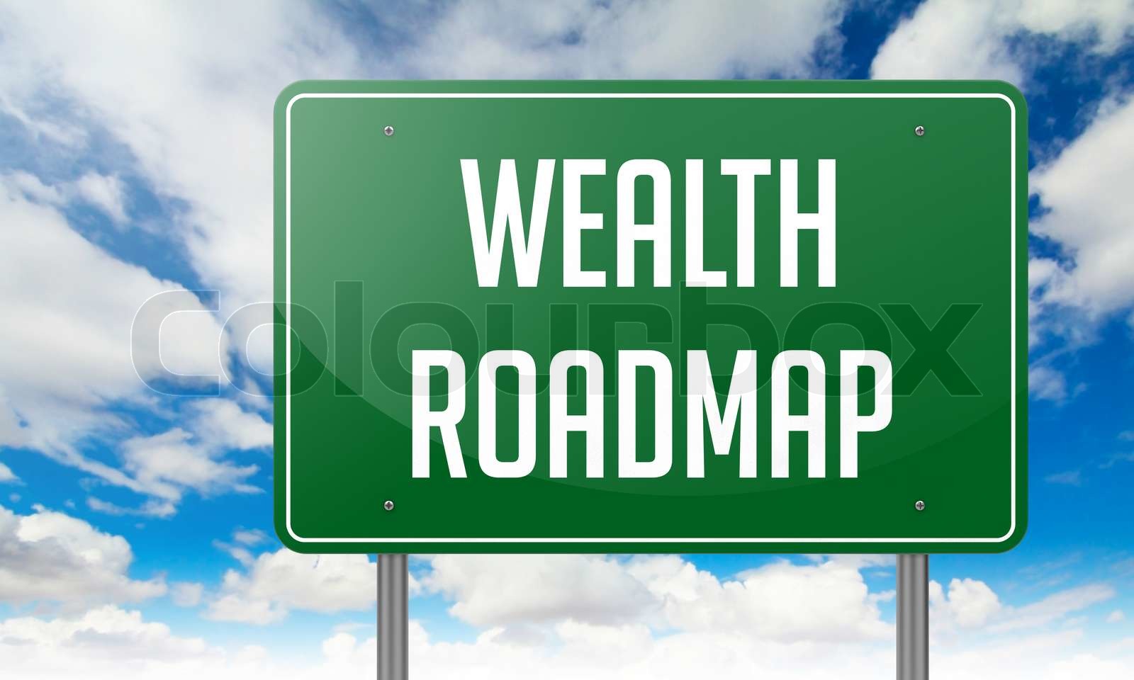 Wealth Roadmap on Highway Signpost. | Stock image | Colourbox