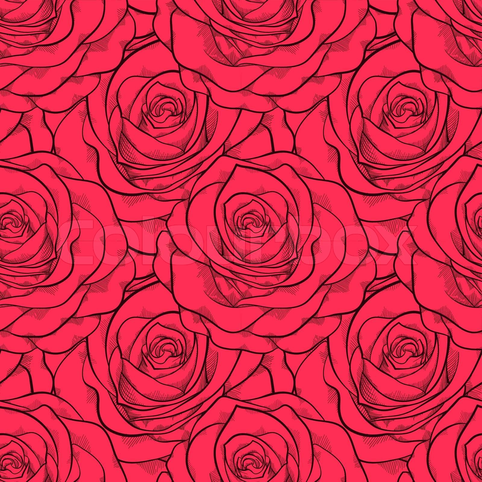 beautiful seamless pattern in roses with contours. | Stock vector ...