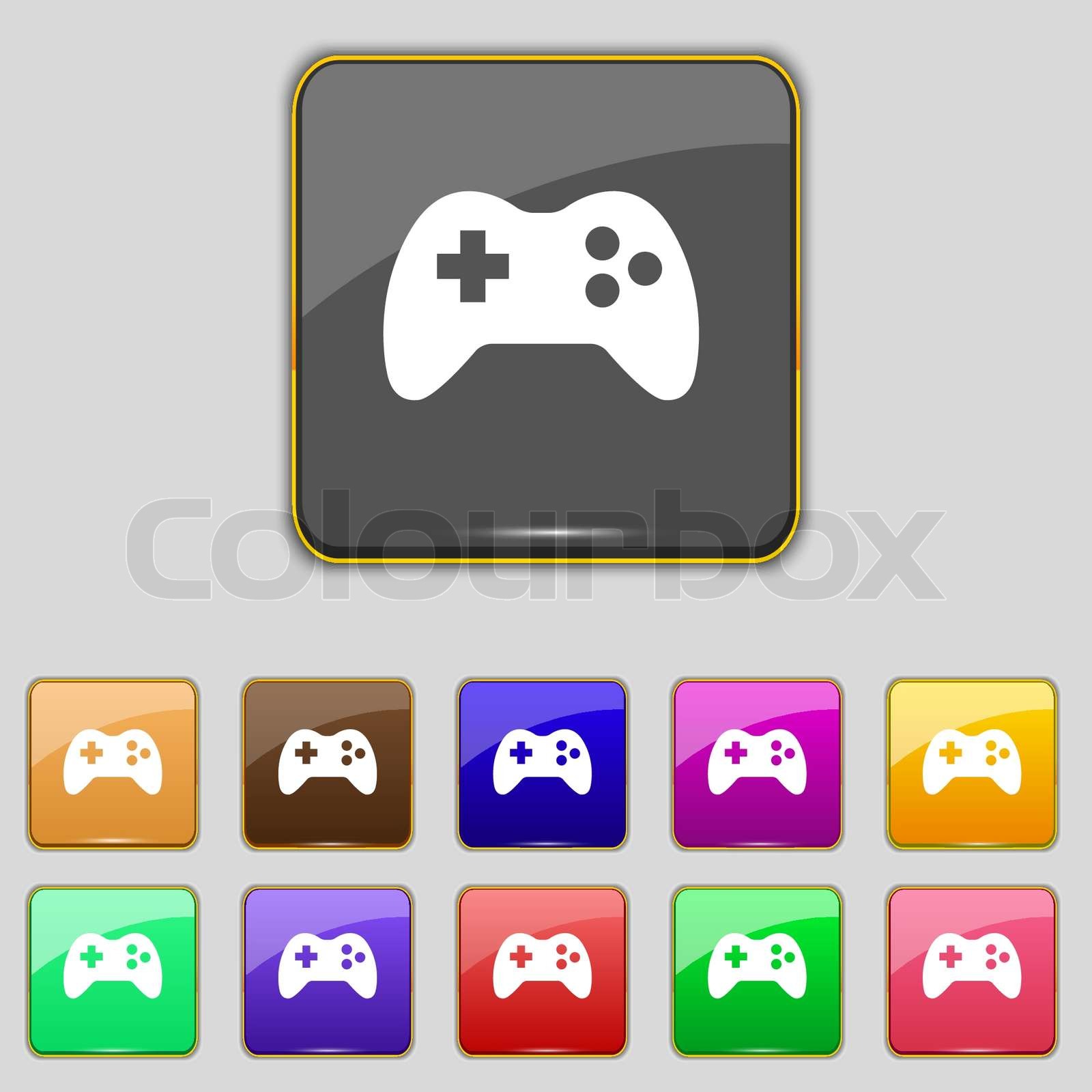 Joystick sign icon. Video game symbol. Set colourful buttons. Vector ...