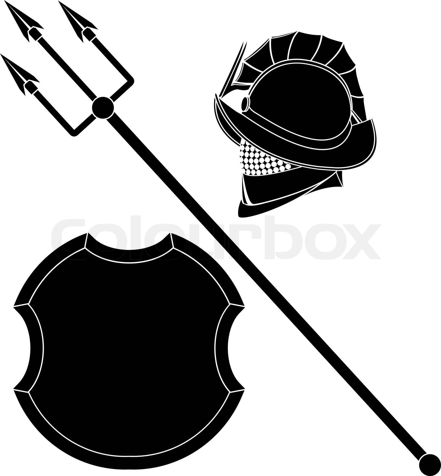 gladiators helmet and trident with shield | Stock vector | Colourbox