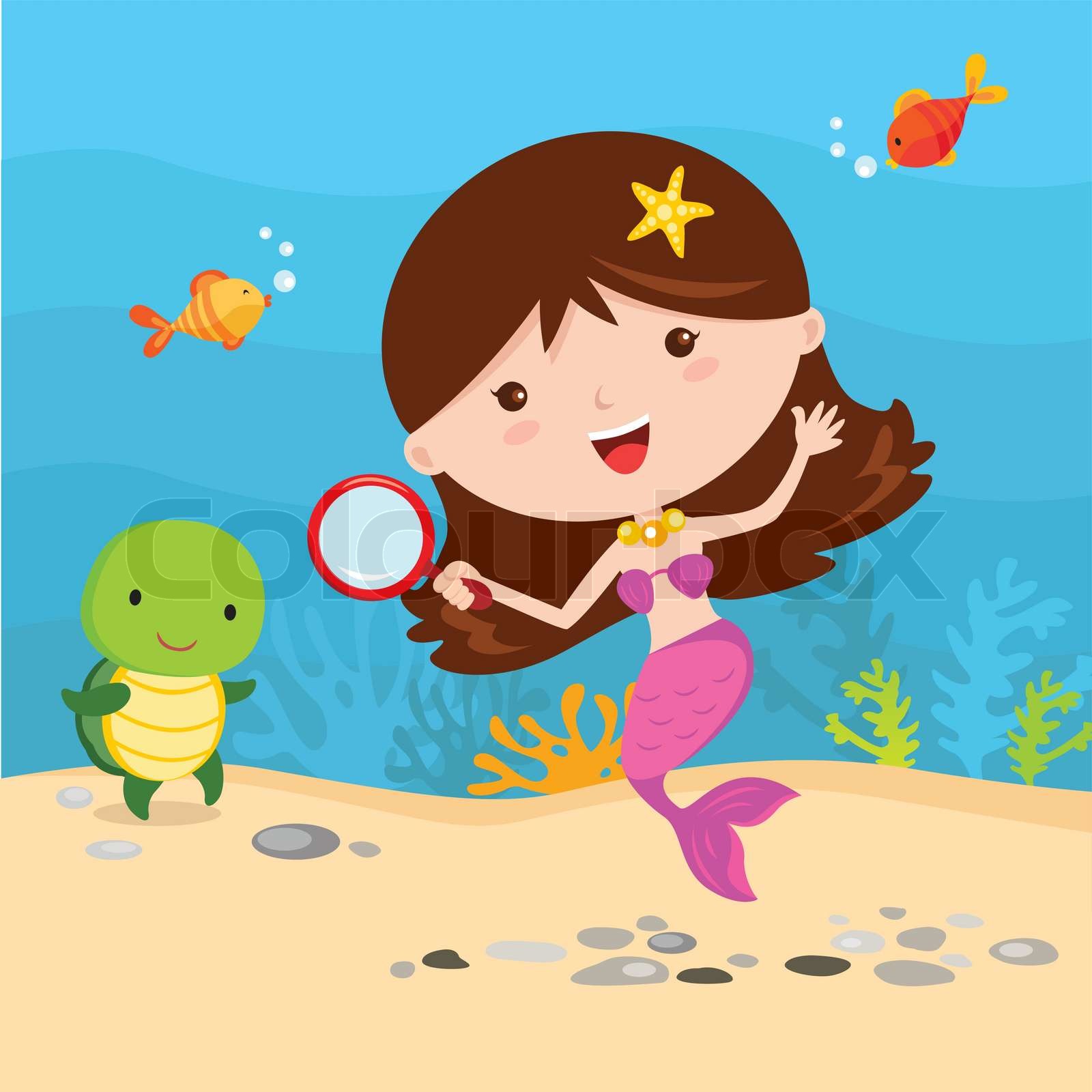 Little mermaid with friends | Stock vector | Colourbox