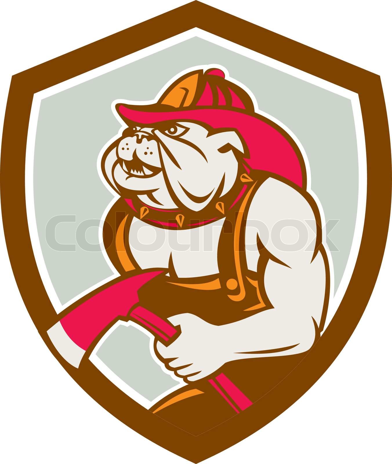 Bulldog Fireman With Axe Shield Retro | Stock vector | Colourbox