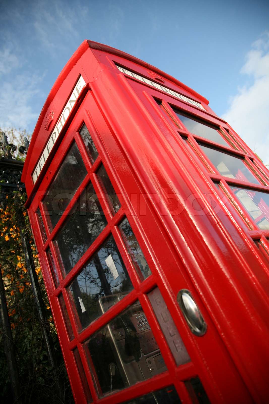 red public phone in UK close up picture | Stock image | Colourbox