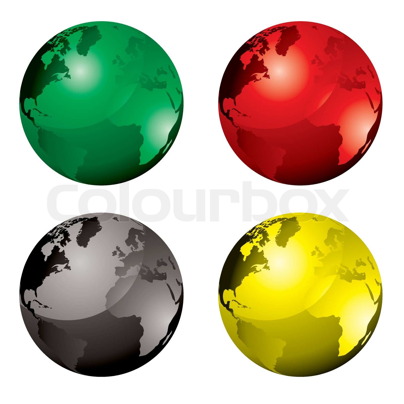 Collection of four globes with colour variation and reflection | Stock ...