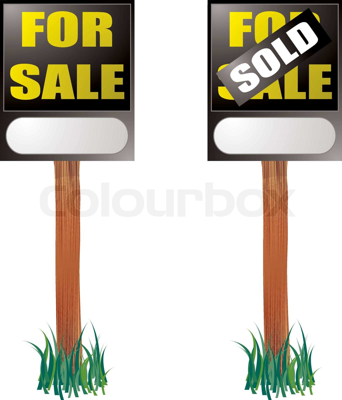 For sale sign with sold label placed on top with grass | Stock vector ...