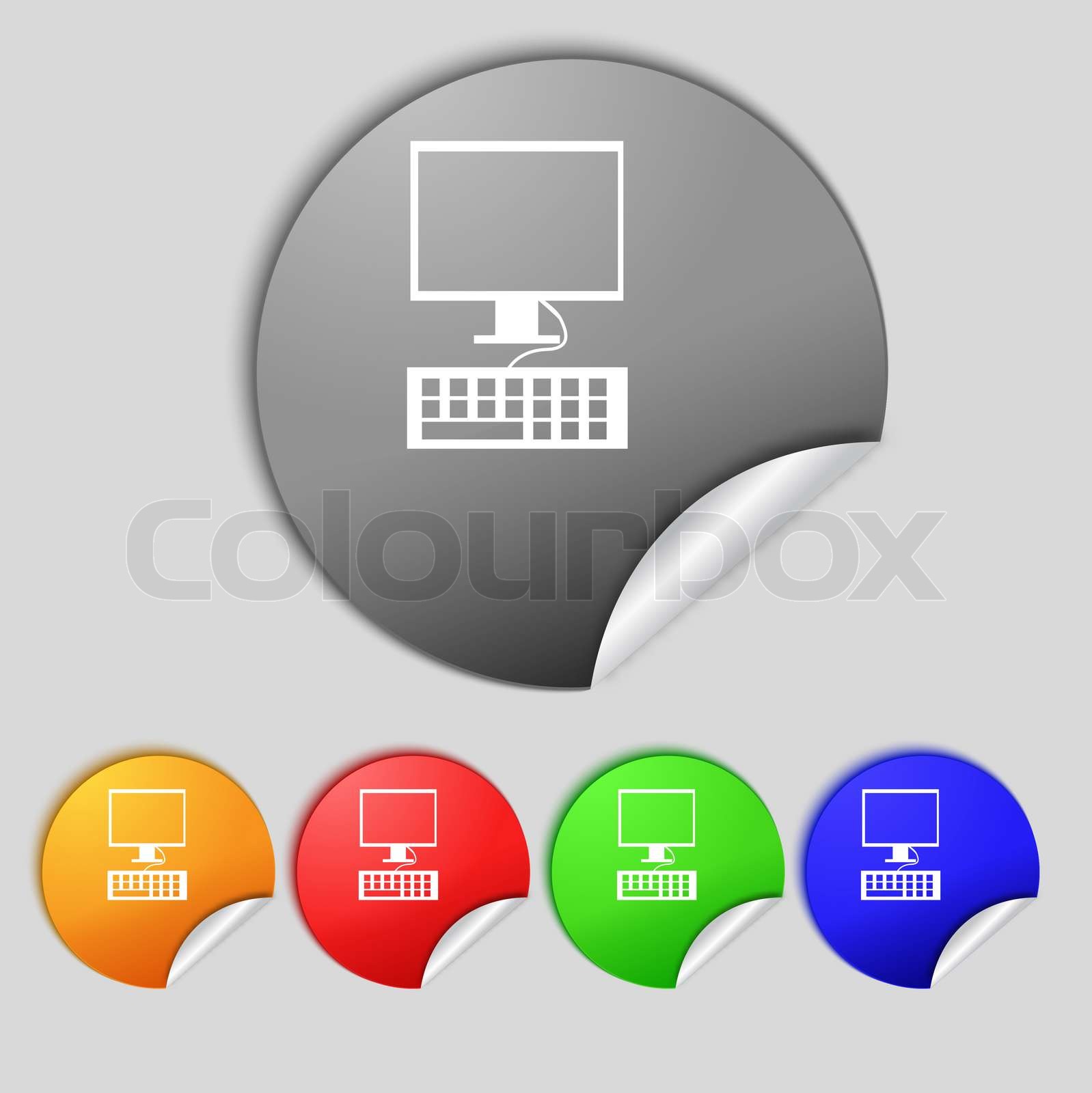 Computer Monitor And Keyboard Icon Set Colourful Buttons Stock Image Colourbox