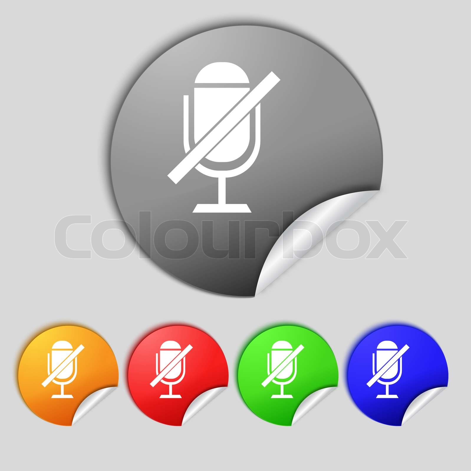 No Microphone sign icon. Speaker symbol. Set colourful buttons. | Stock ...