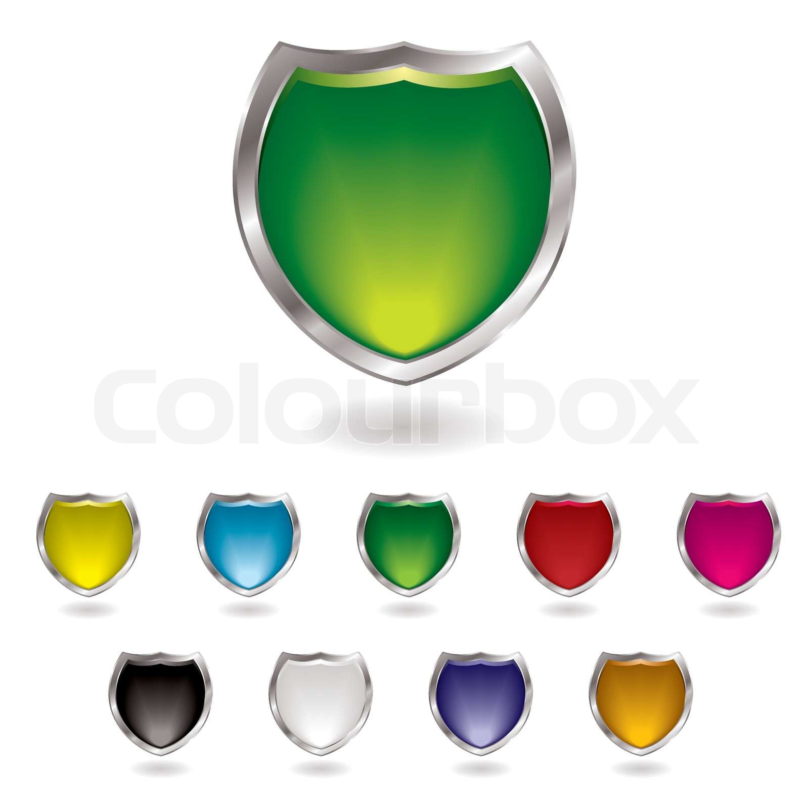 Multi colored shield with drop shadow and silver bevel | Stock vector ...