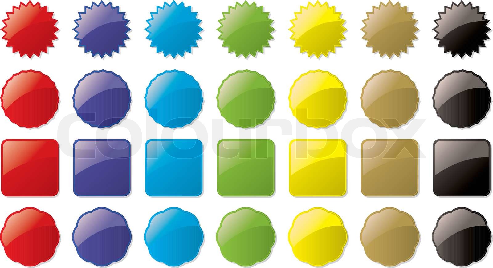 Abbildung der sieben farbigen buttons alle Teil einer Menge bereit für ...