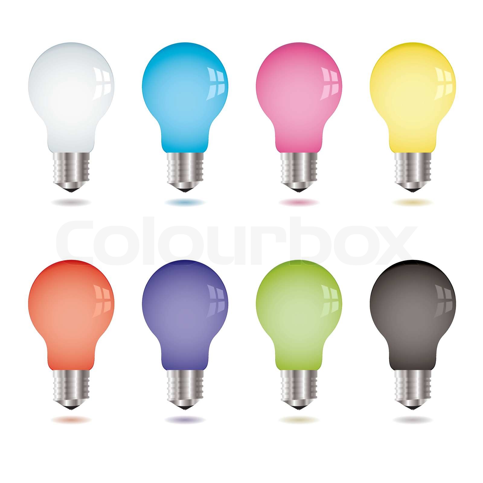Collection of eight brightly coloured light bulbs with shadow | Stock ...