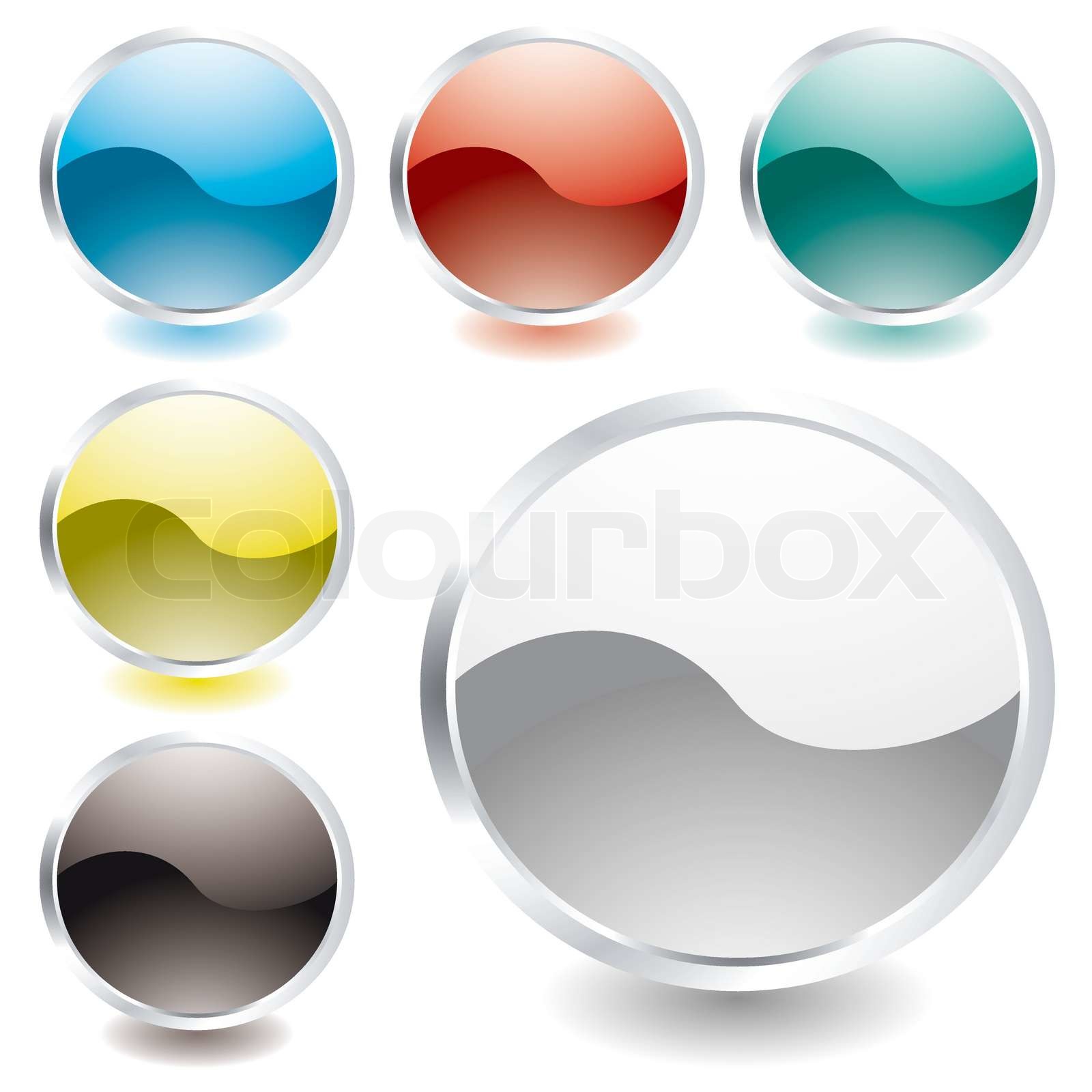 collection of six oval icons with light reflection and silver bevel ...
