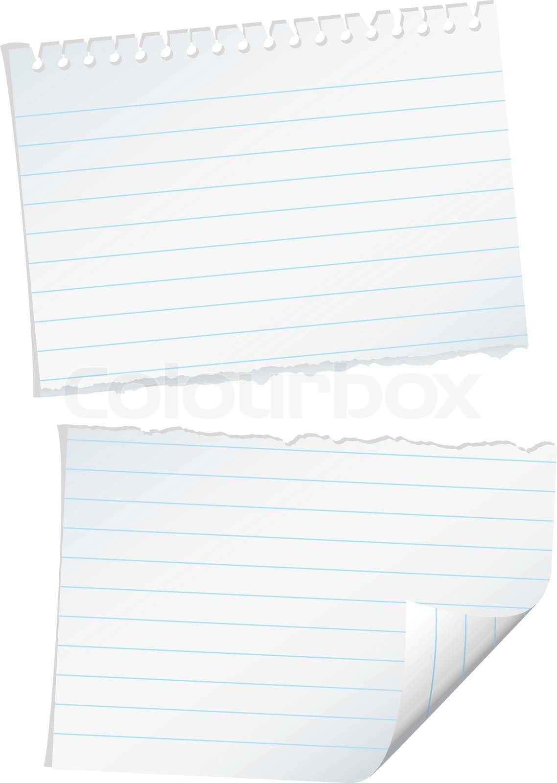 Single page of paper with spiral ring holes and rip down the middle ...