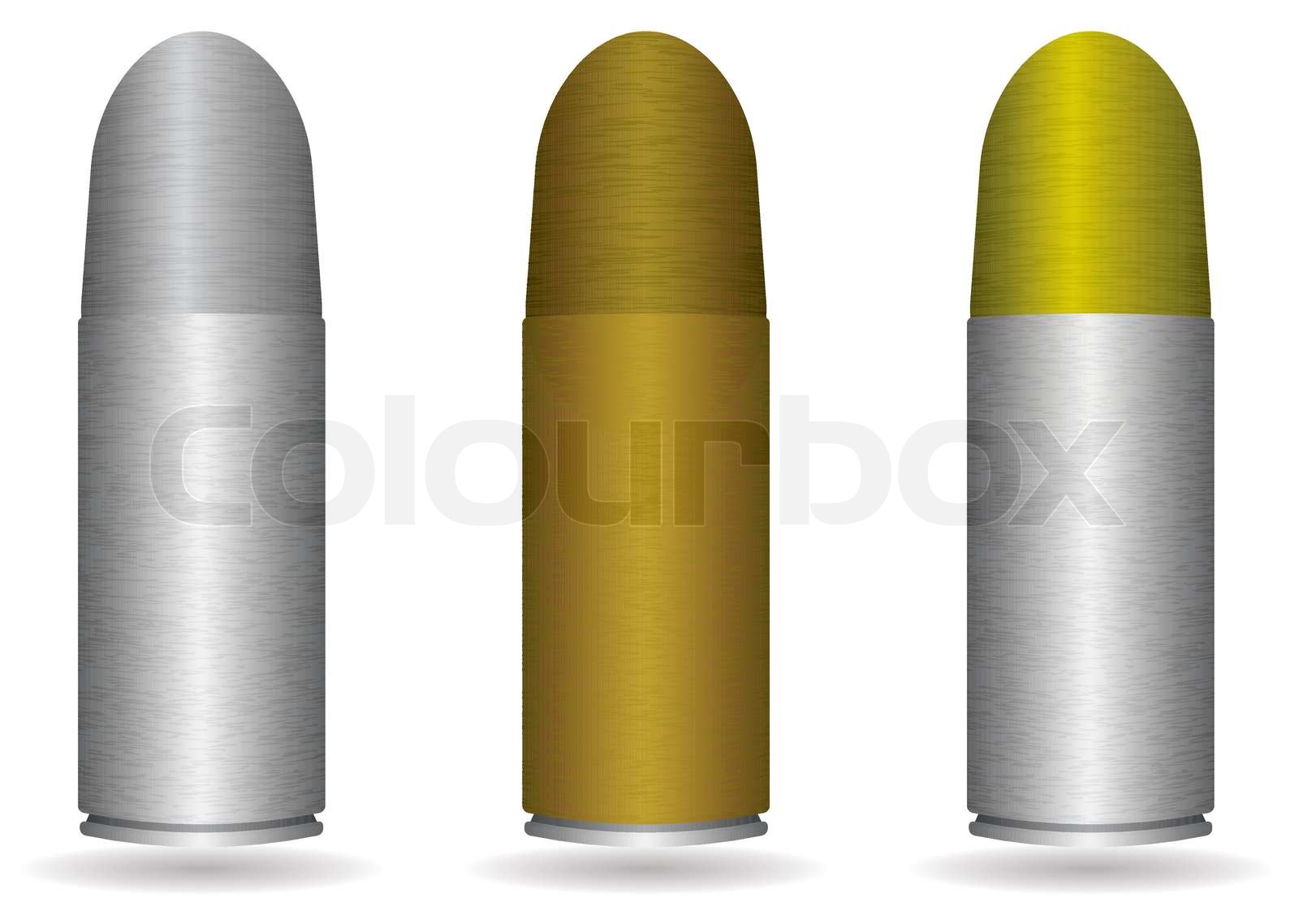Collection of three small handgun bullets with different metal finishes ...