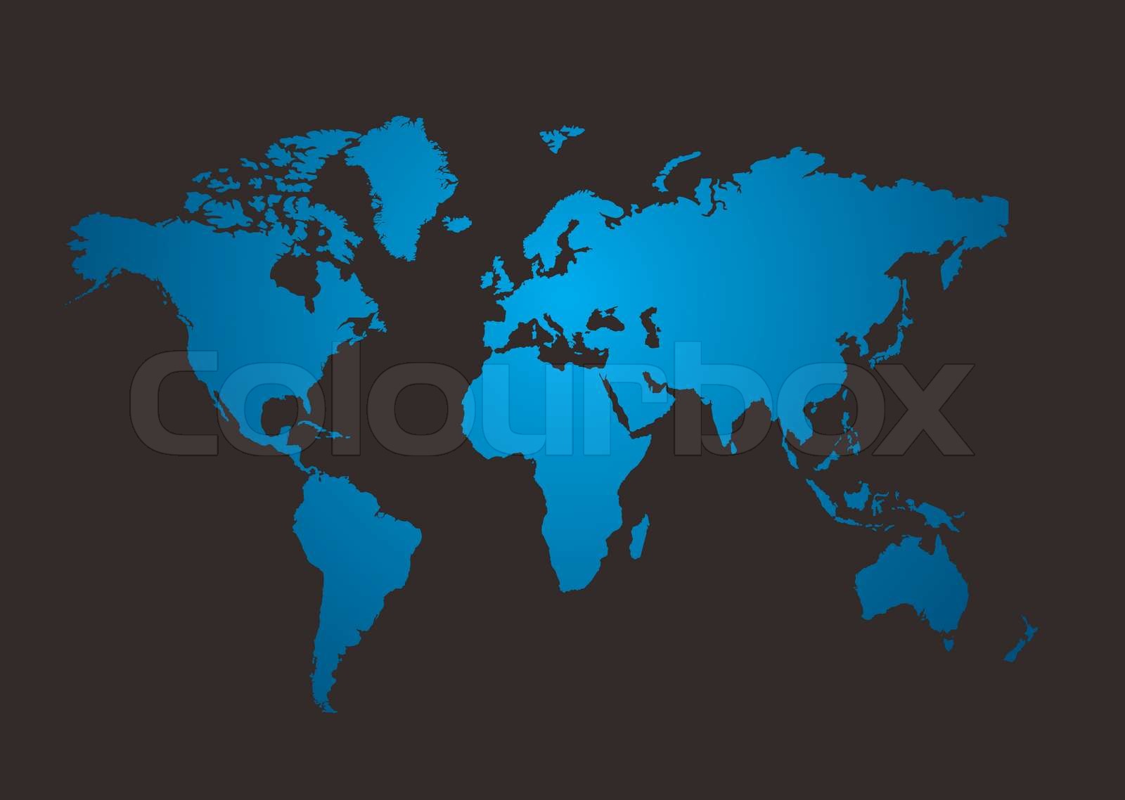 World map in blue with a dark gray background | Stock vector | Colourbox