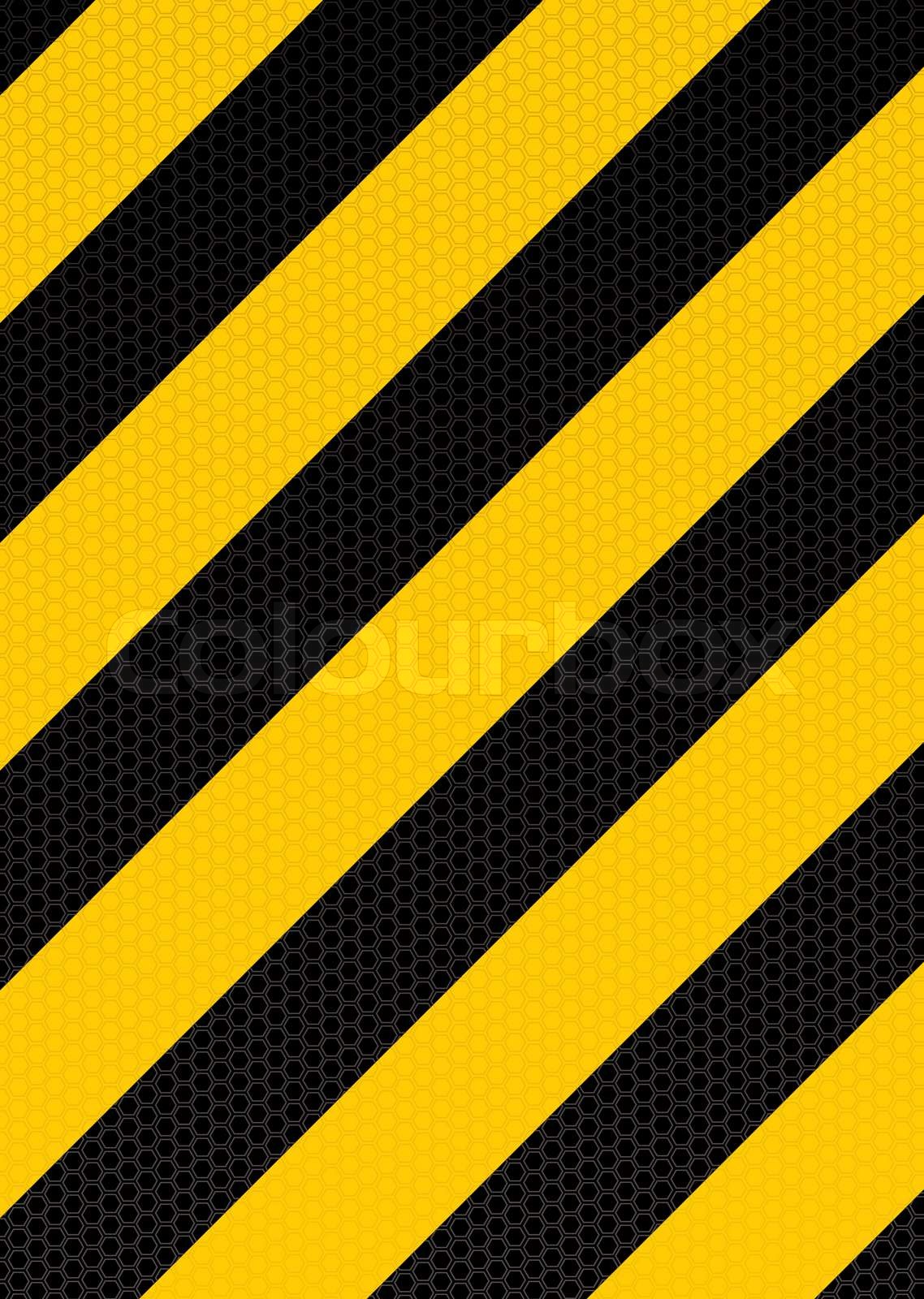 Yellow and black diagonal stripe warning background with hexagon ...