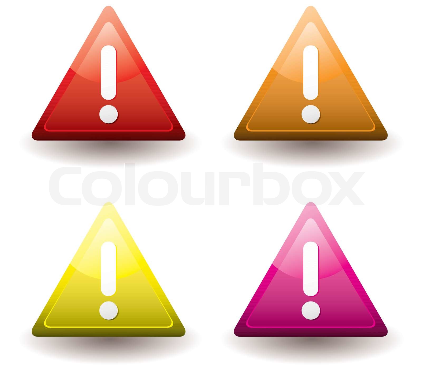 Four warning triangles with drop shadow and exclamation mark | Stock ...