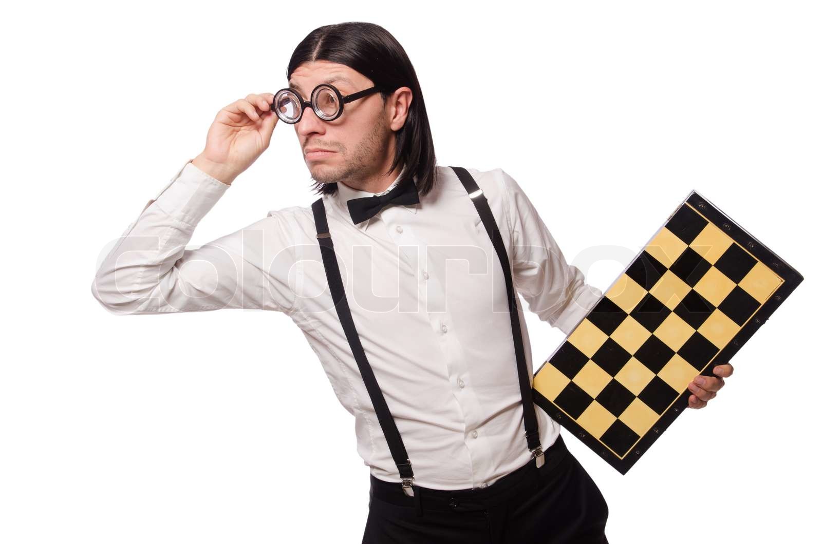 Nerd chess player isolated on white | Stock image | Colourbox