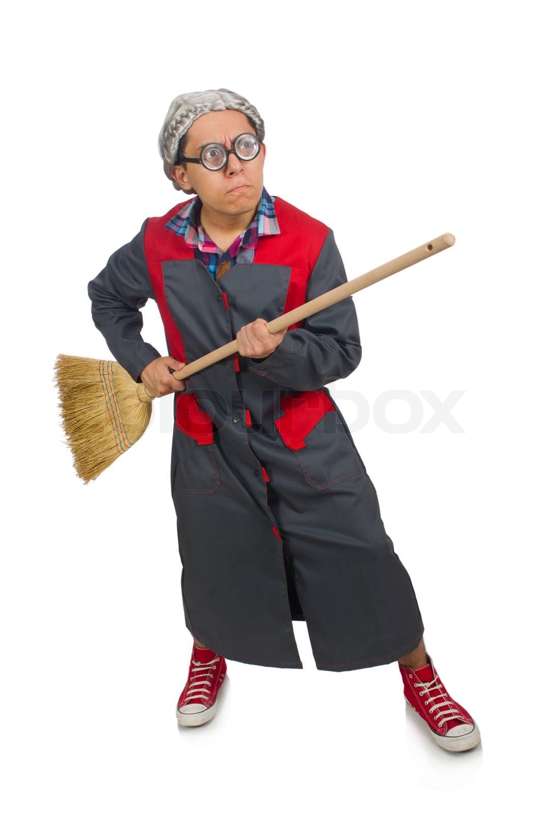 Funny janitor isolated on white | Stock image | Colourbox