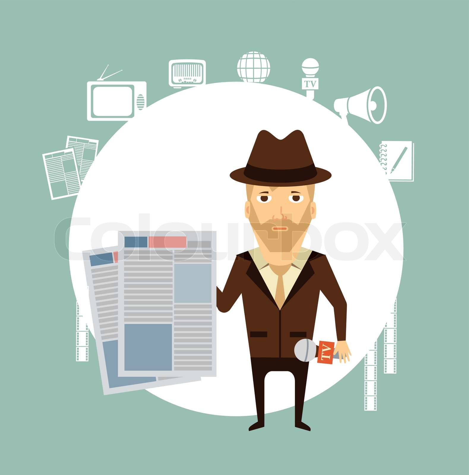 journalist holding a newspaper illustration | Stock vector | Colourbox