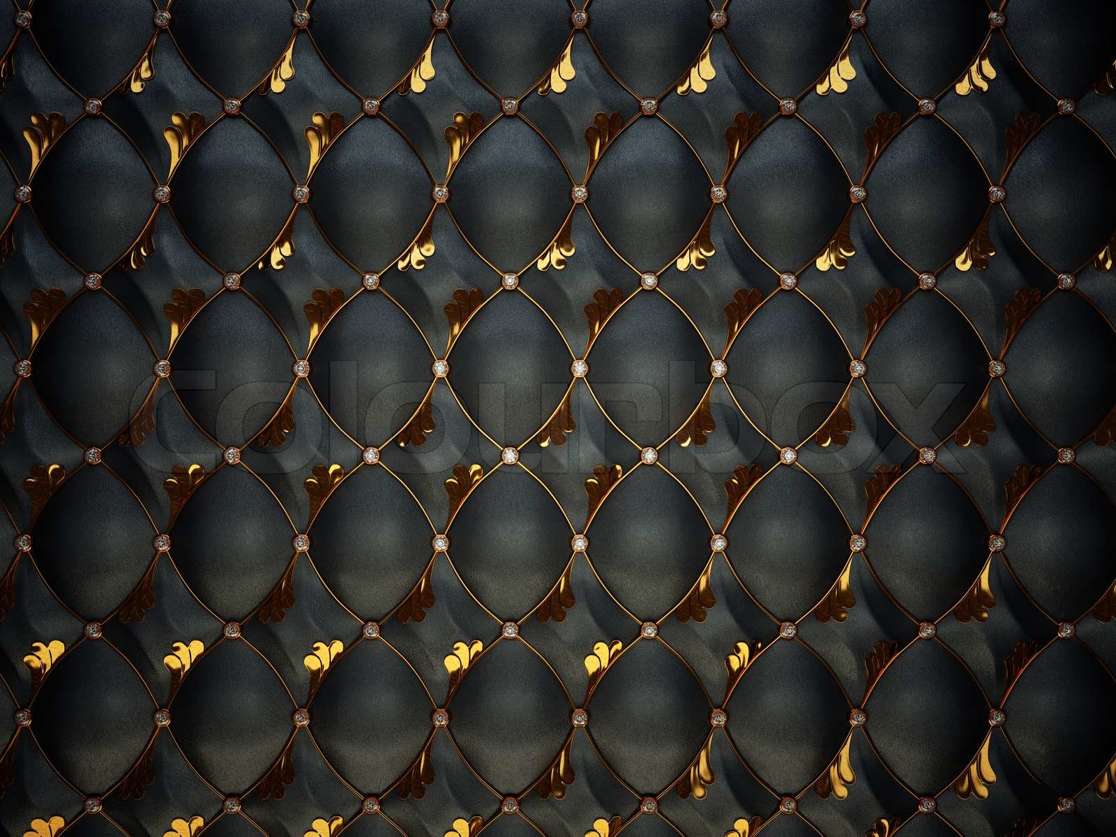 Black Buttoned luxury leather pattern with gemstones and gold | Stock ...