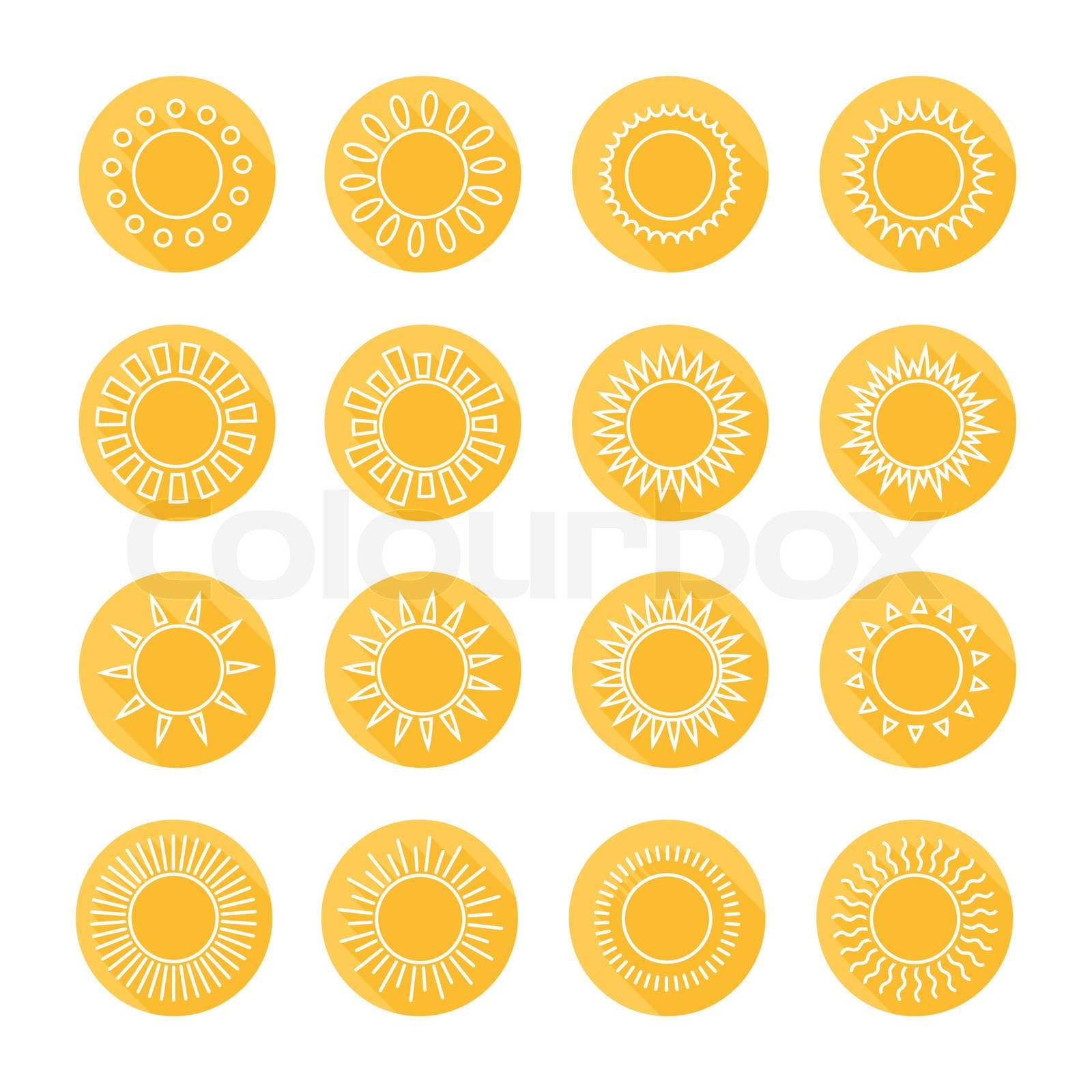Set of sun web icons,symbol,sign in flat style. Suns collection ...