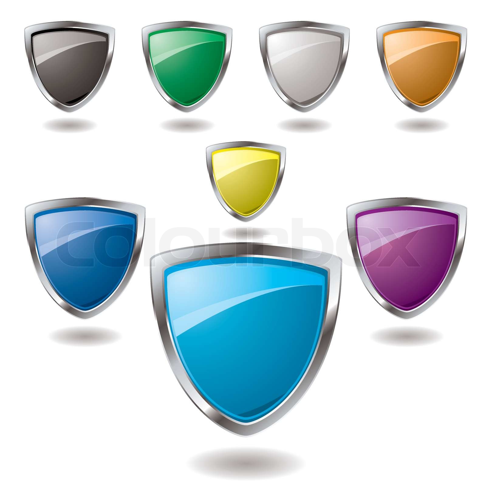 Collection of colorful shield in various colours that are blank | Stock ...