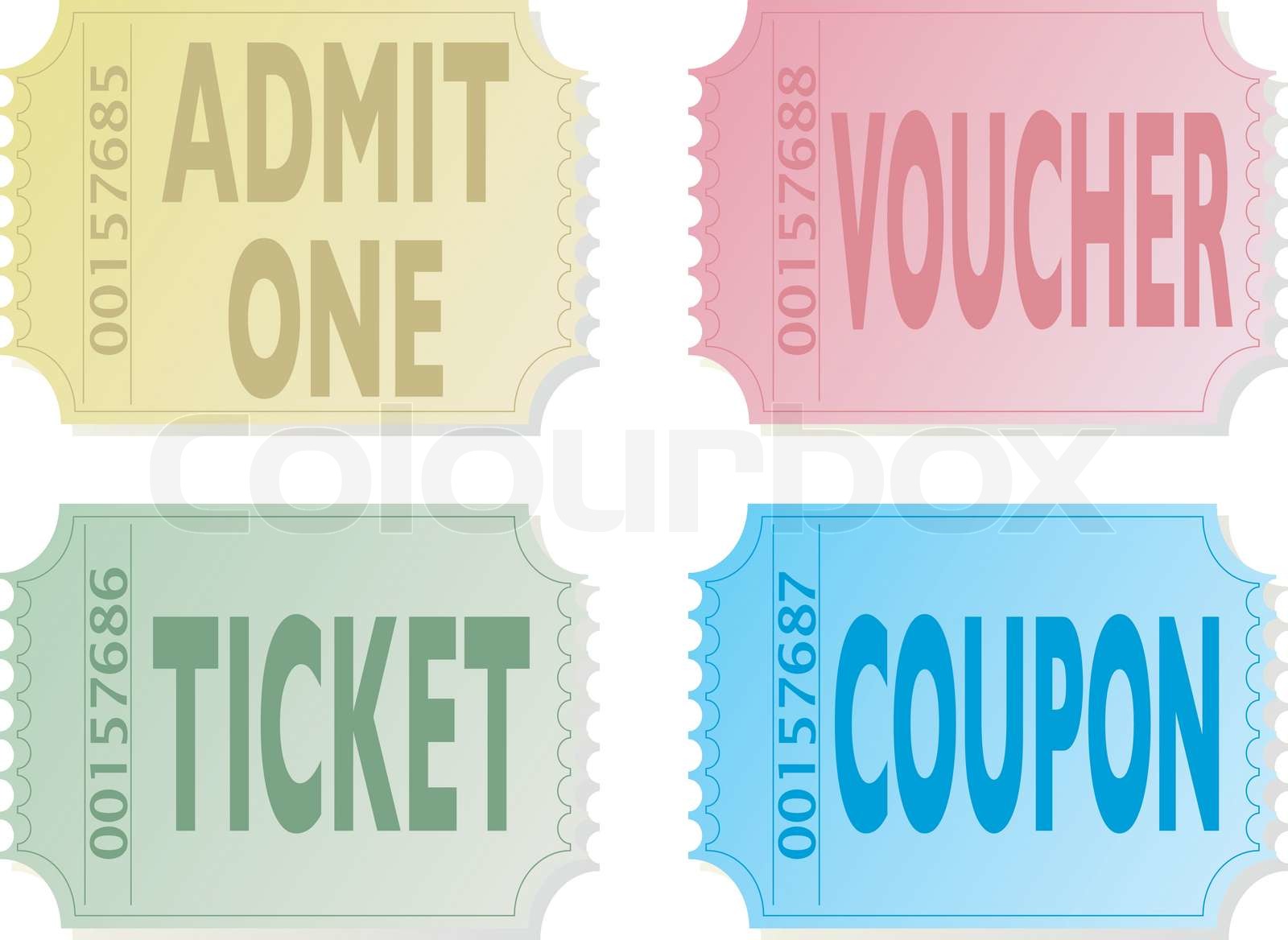 Illustration of four old fashioned tickets that could be used for entry ...