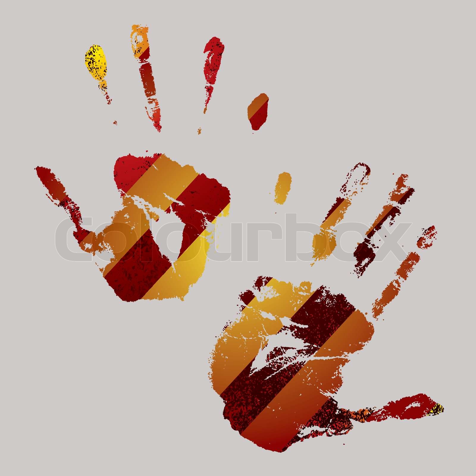 Brightly coloured hand print design with warning stripes | Stock vector ...