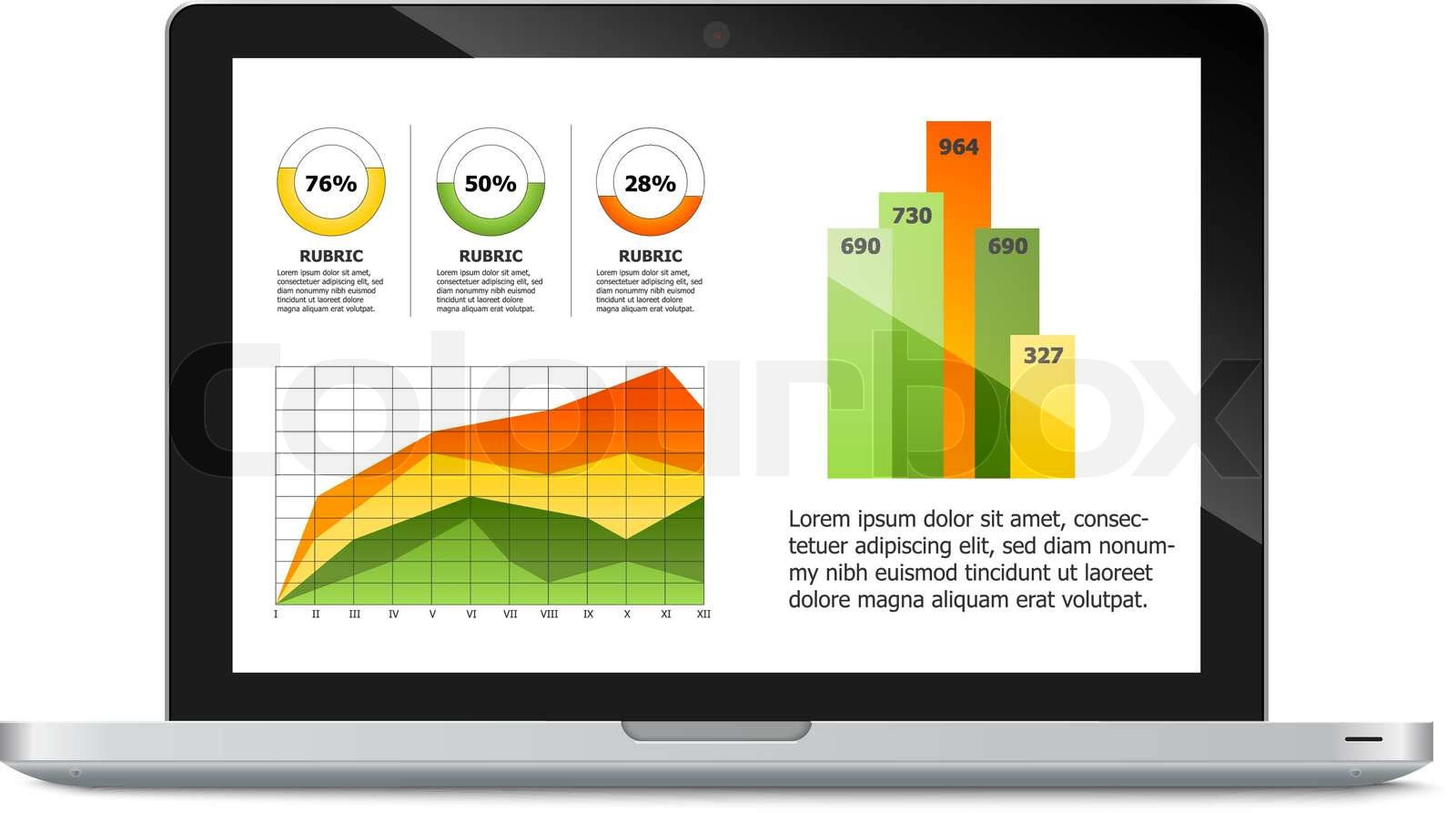 laptop with statistics chart. | Stock vector | Colourbox